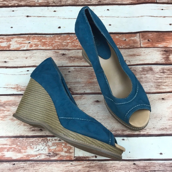 Cato | Shoes | Cato Teal Brown Wedge Peep Toe Heels Shoes 9 M | Poshmark